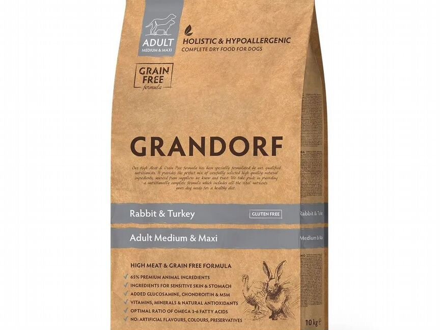 Корм для собак Grandorf с кроликом и индейкой 10кг