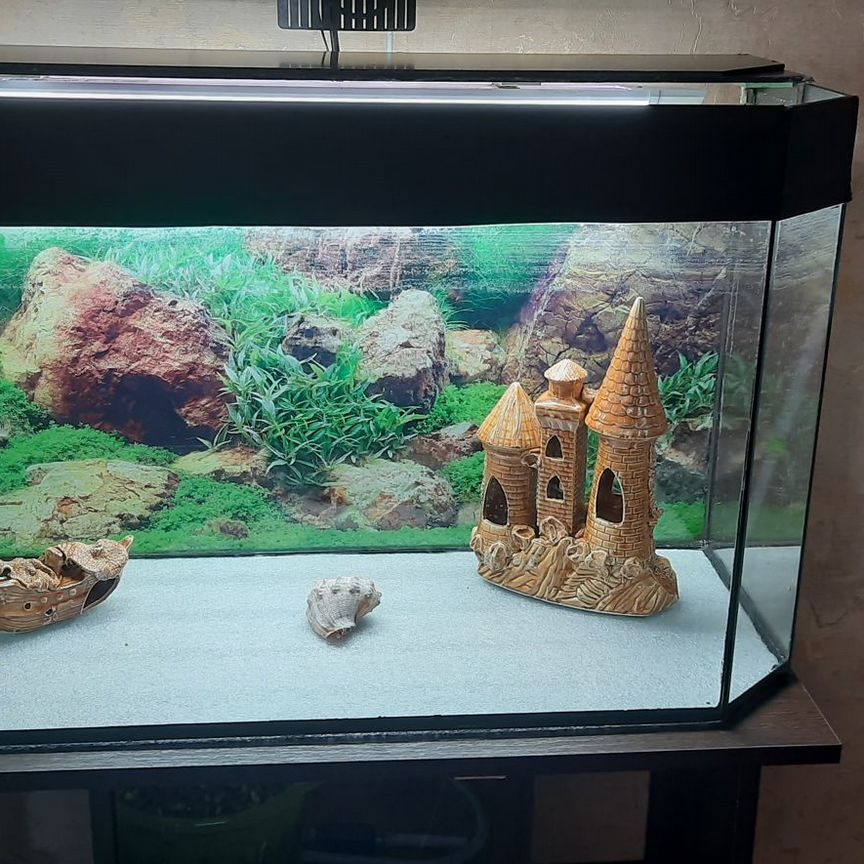 Аквариум с тумбой 90 л, декорациями, подсветкой