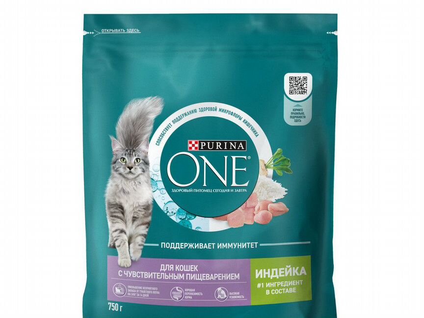 Корм purina ONE для взрослых кошек с чувствительны