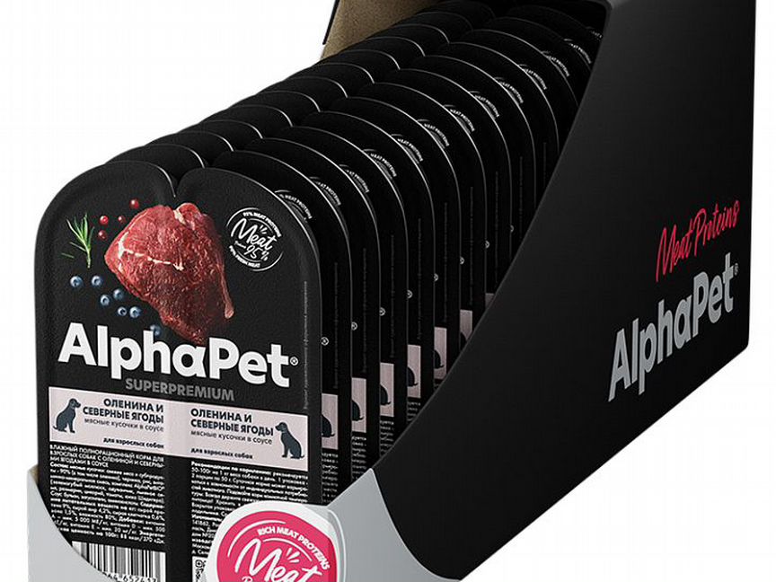 AlphaPet вл. корм д/собак, с олениной, 100гр*15шт