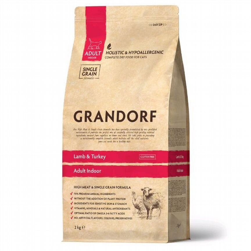 Grandorf Cat Indoor для кошек с ягненком, 2 кг