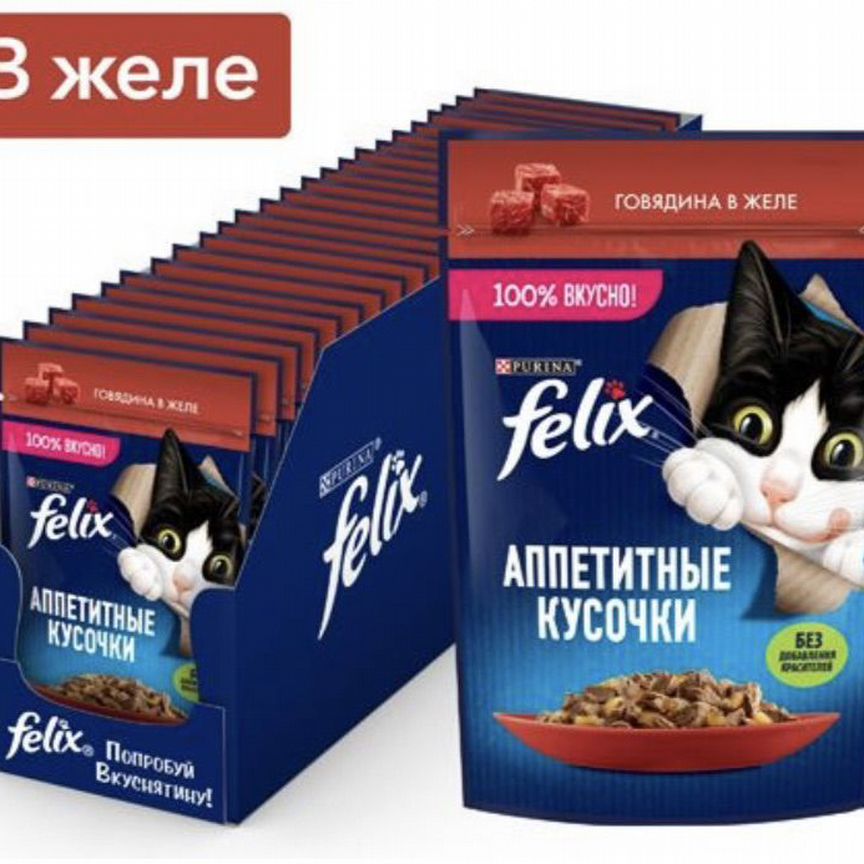 Корм для кошек феликс говядина желе