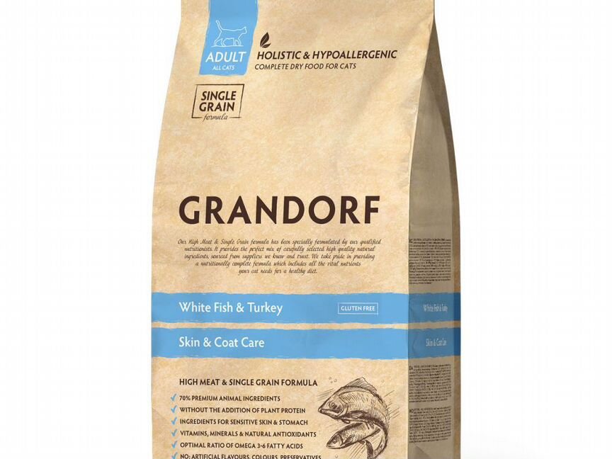 Корм для кошек Grandorf с белой рыбой и индейкой