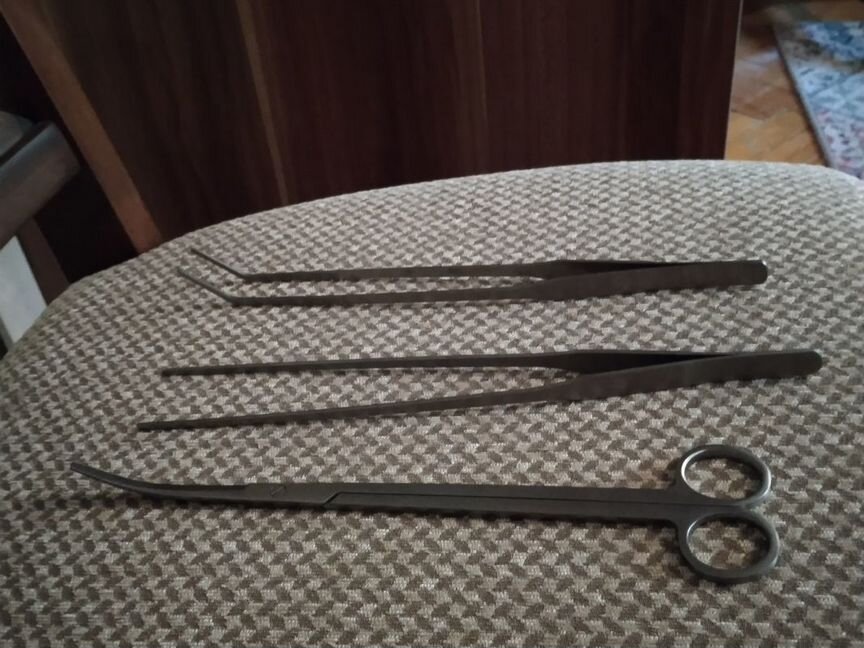 Ножницы и 2 пинцета для аквариума