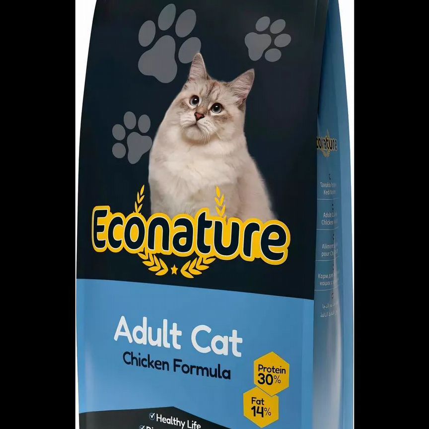 Корм Econature для взрослых кошек с курицей, 15 кг