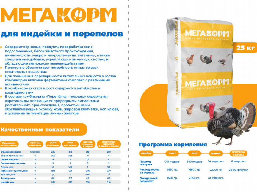 Мегаком для индеек/перепелов Рост пк-12-1