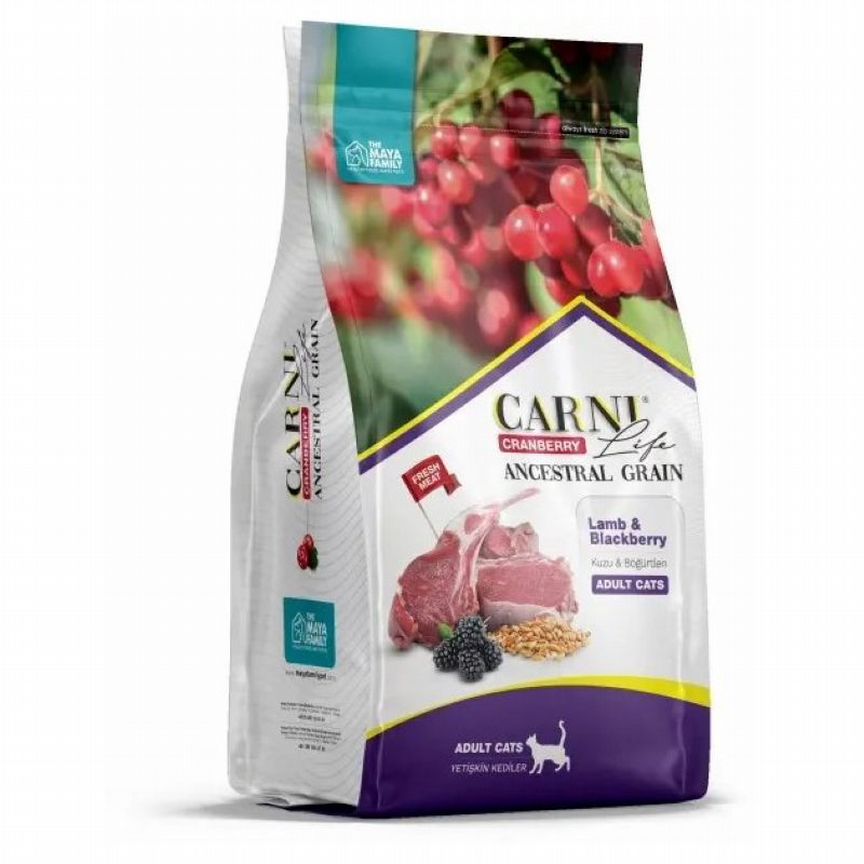 Сухой корм carni Life Adult для взрослых кошек с ягненком, ежевикой и клюквой