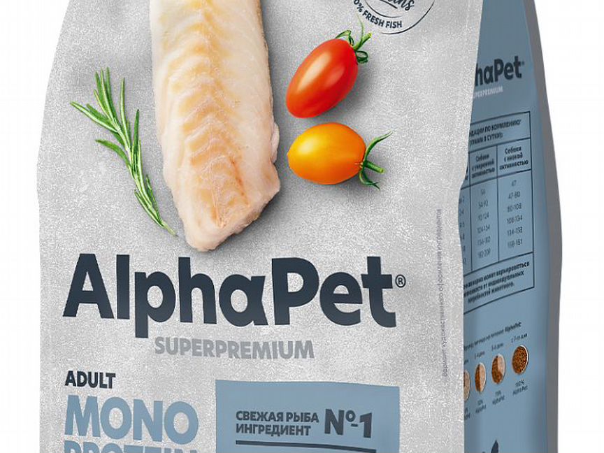 AlphaPet сухой корм д/собак, белая рыба, 1,5 кг