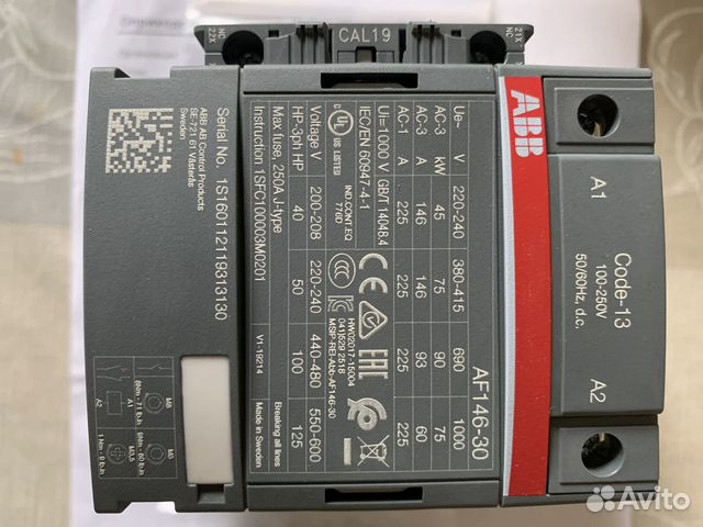 ABB Контактор AF146-30-11-13 146А AC3 купить в Москве | Товары для дома ...