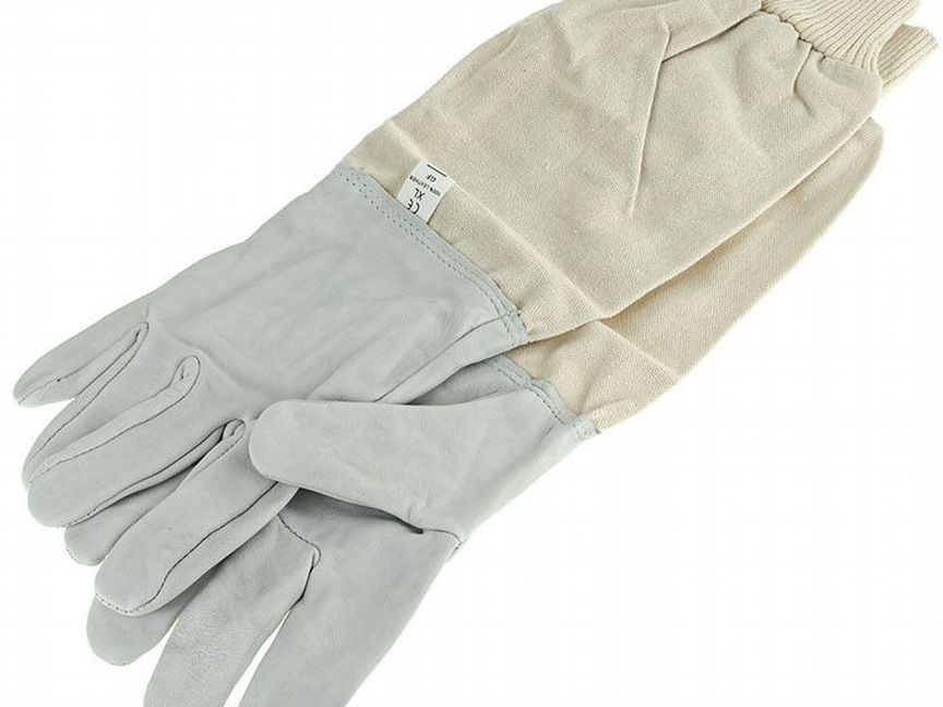 Перчатки пчеловода Bee Gloves (белая кожа, хб, эла