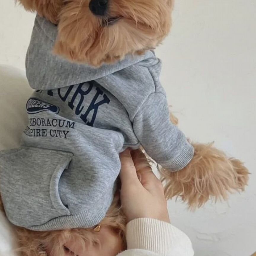 Abrrlo Теплые толстовки для собак и кошек из полиэстера Темно-синий, S, Light gray