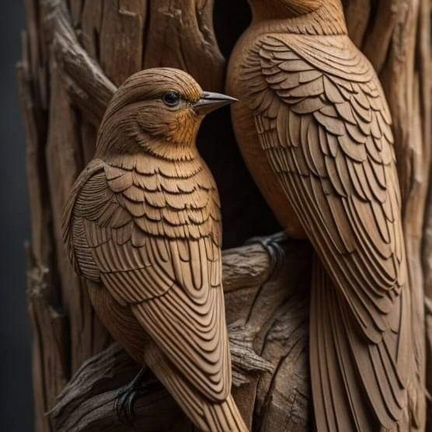 Птицы. Разное панно из массива дерева