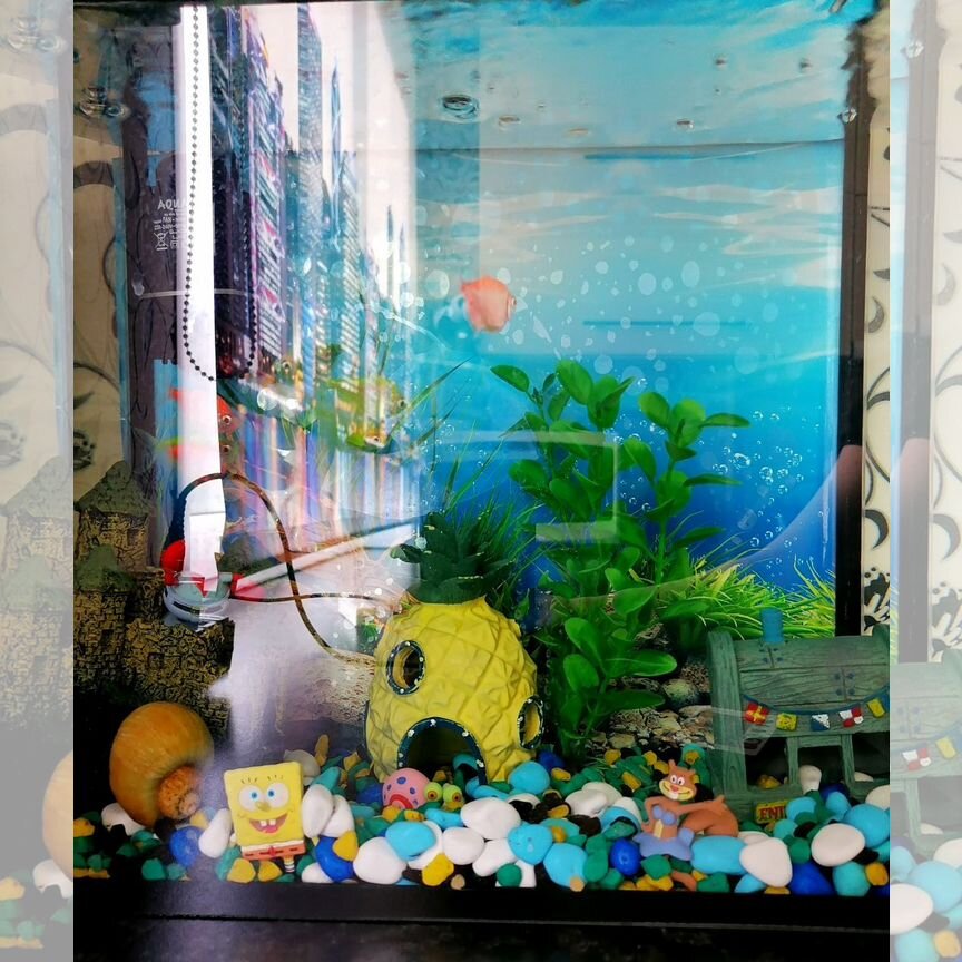 Аквариум с рыбками и декорациями
