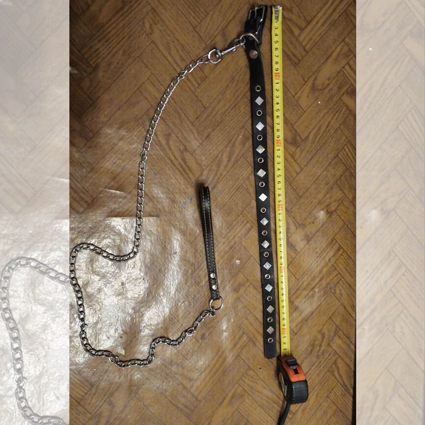 Ошейник с поводком (кожа, цепь)