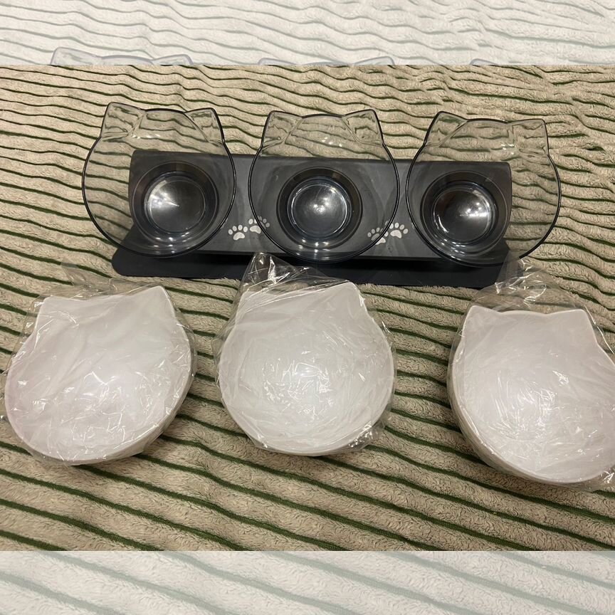 Тройная миска для еды, для кошек и собак