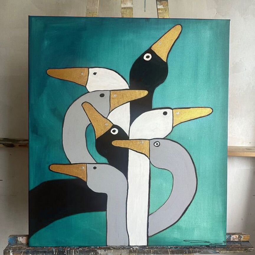 Картина интерьерная современная Головы гусей