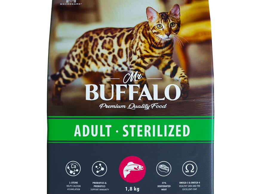Сухой корм для кошек Mr. Buffalo лосось 1,8 кг