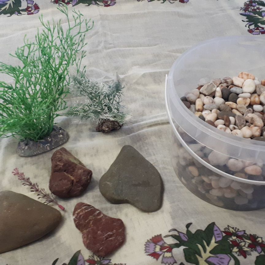 Камушки для аквариума и искусственные растения
