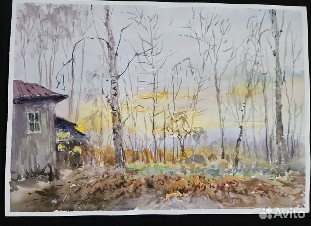 Картина акварелью "Вечером в деревне" купить в Москве с доставкой ...