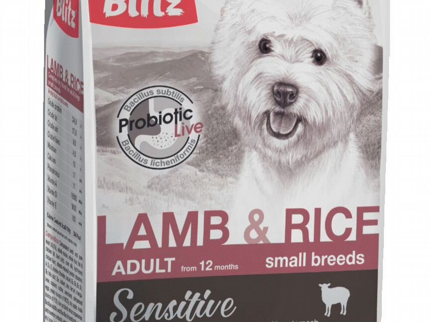 Корм для собак blitz lamb rice sensitive 2кг
