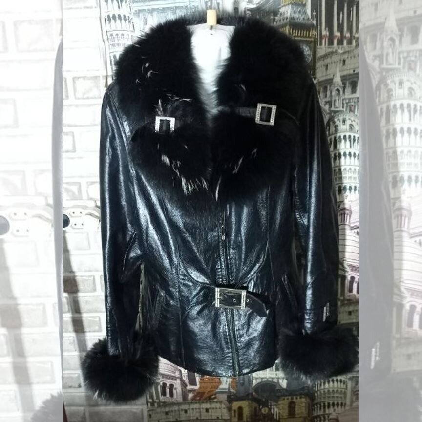 Куртка черная с мехом чернобурки (fani) -р.(XL)