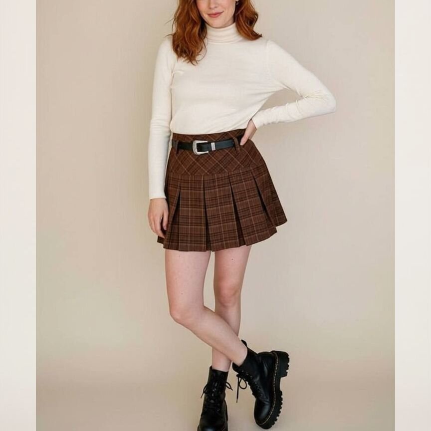 Юбка с шортиками и ремнем в клетку